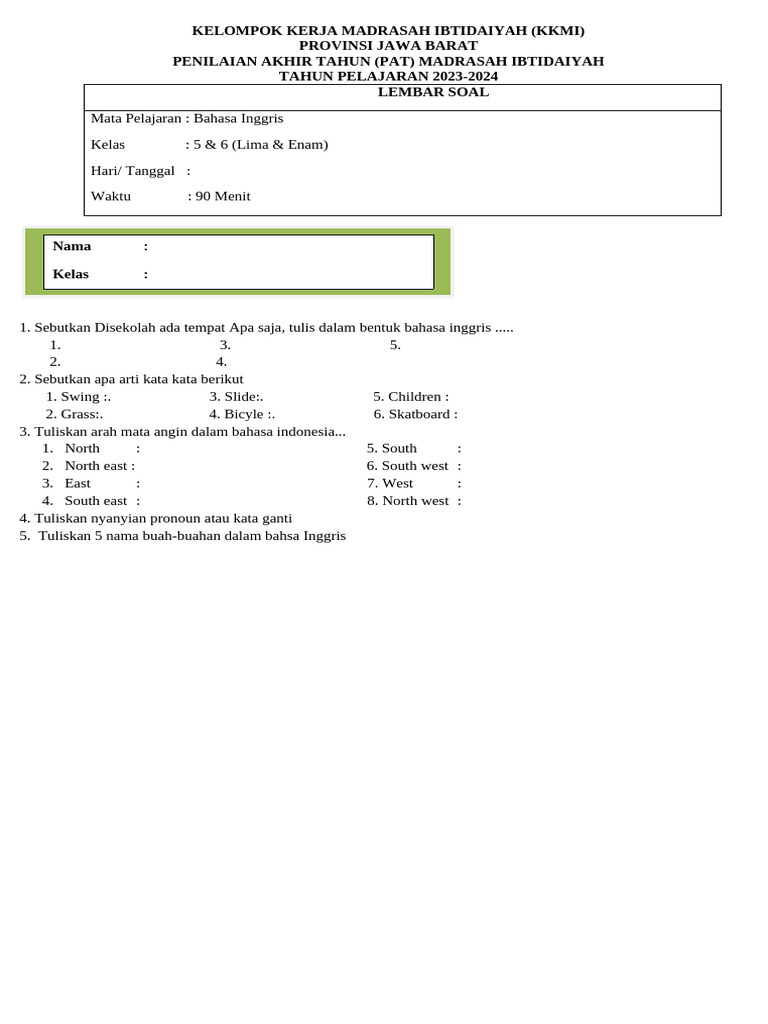 soal pat bahasa inggris kelas 6-WPS Office | PDF