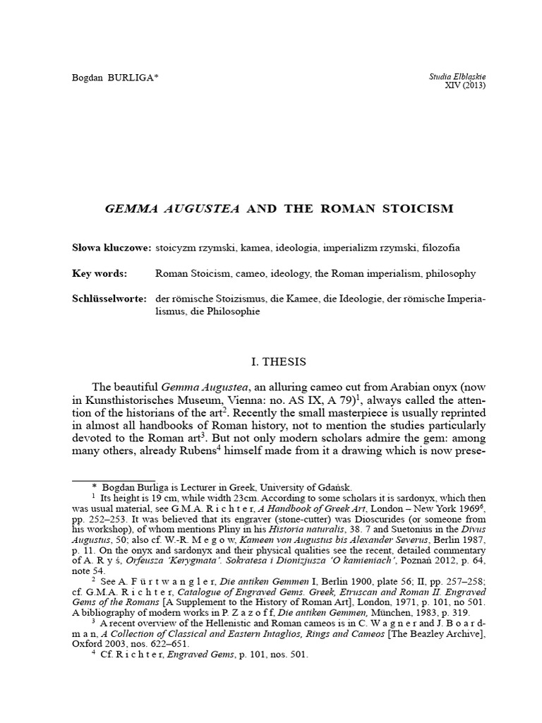 Gemma Augustea and the Roman Stoici | PDF | Stoicism | Roman Empire