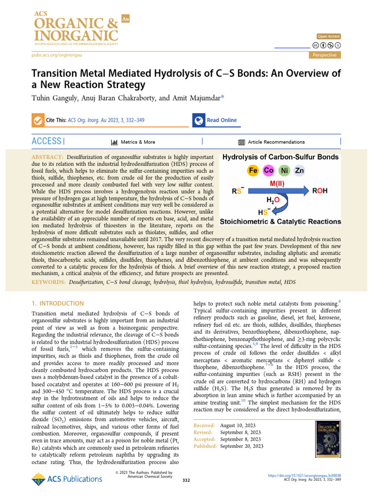 Transition Metal Hydrolysis of C−S Bonds | PDF | Organic Chemistry ...