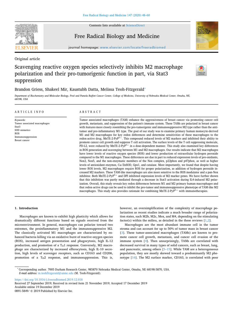 Scavenging reactive oxygen species selectively inhibits M2 macrophage polarization and their pro ...