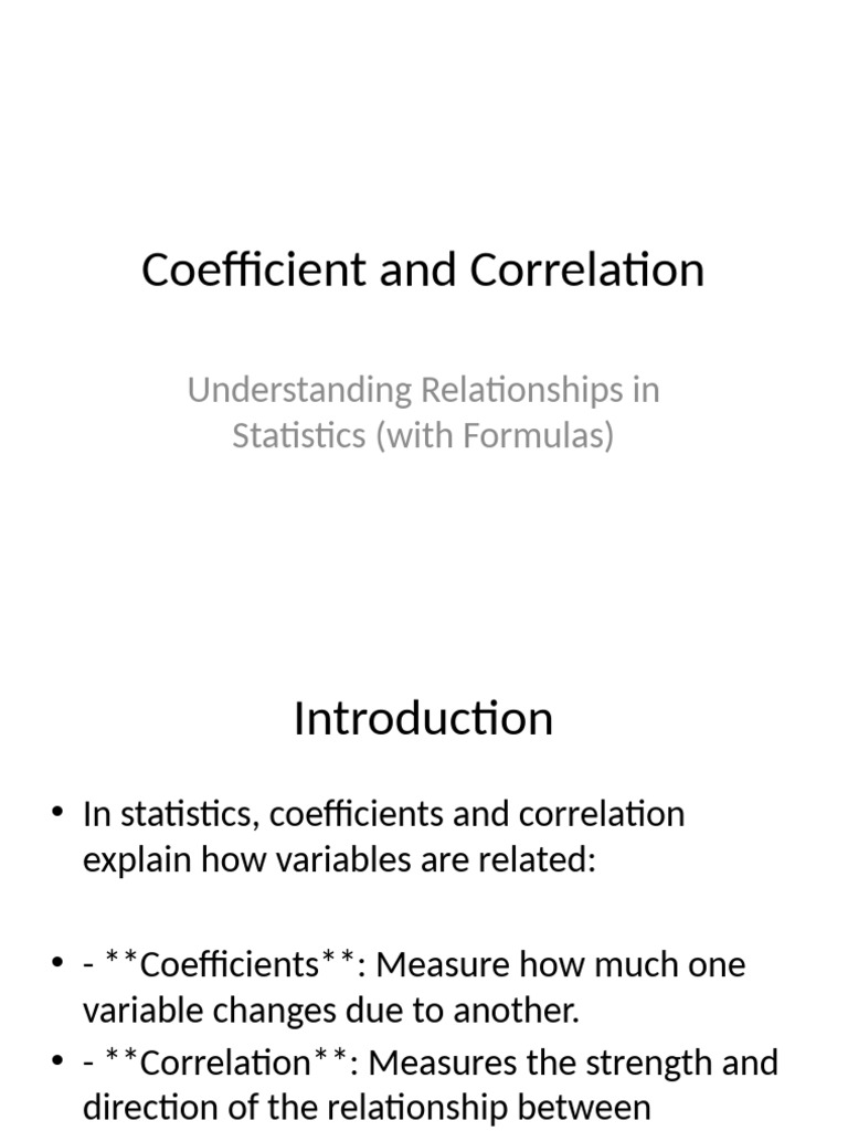 Coefficient and Correlation With Formulas | PDF