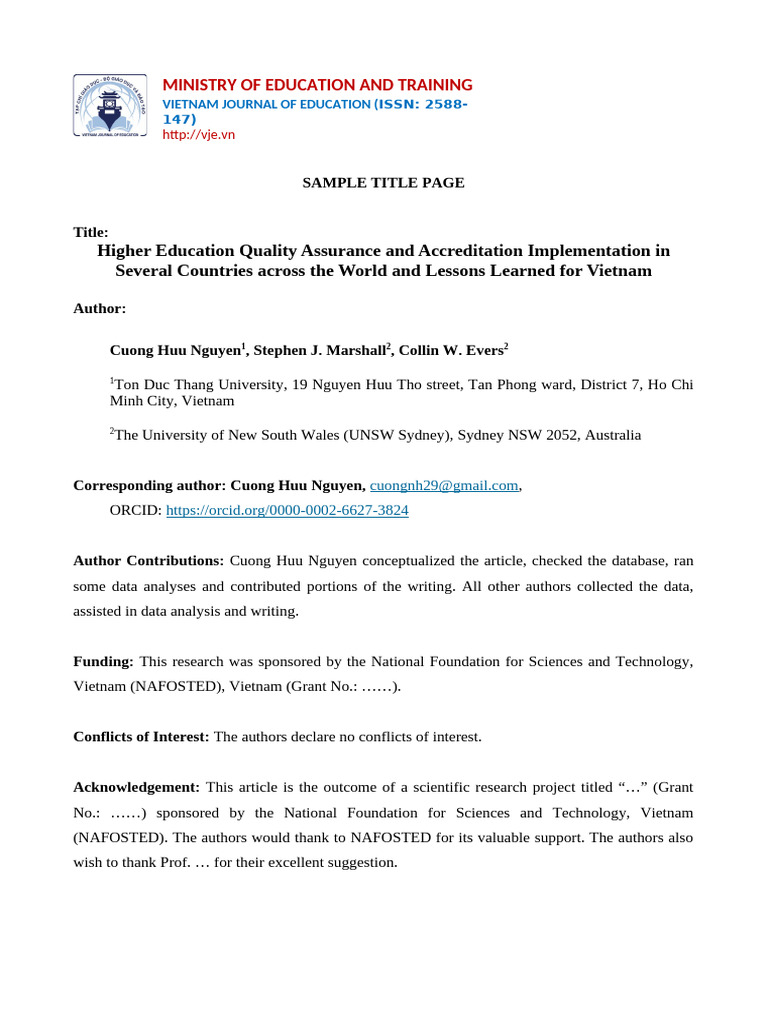 VJE-2021 Sample Title Page | PDF