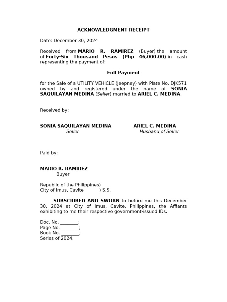 Acknowledgment Receipt DOAS | PDF