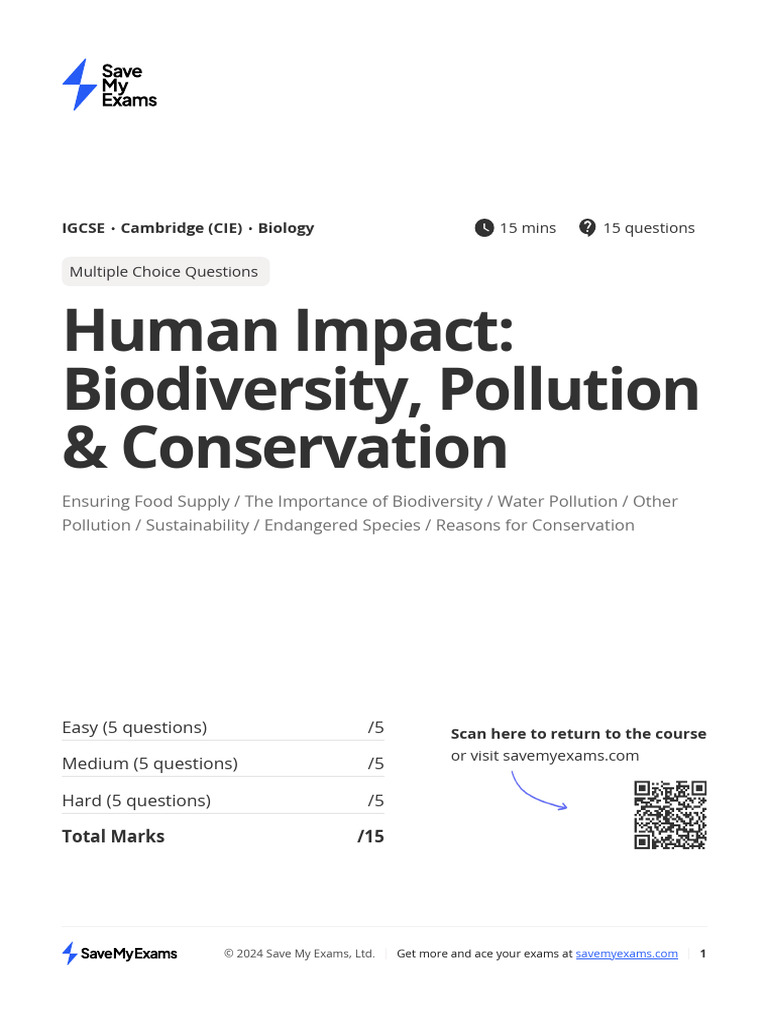 Human Impact on Biodiversity Quiz | PDF | Agriculture | Human Impact On ...