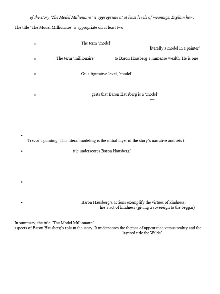 The Model Millionnaire - Q& A | PDF | Narrative | Irony