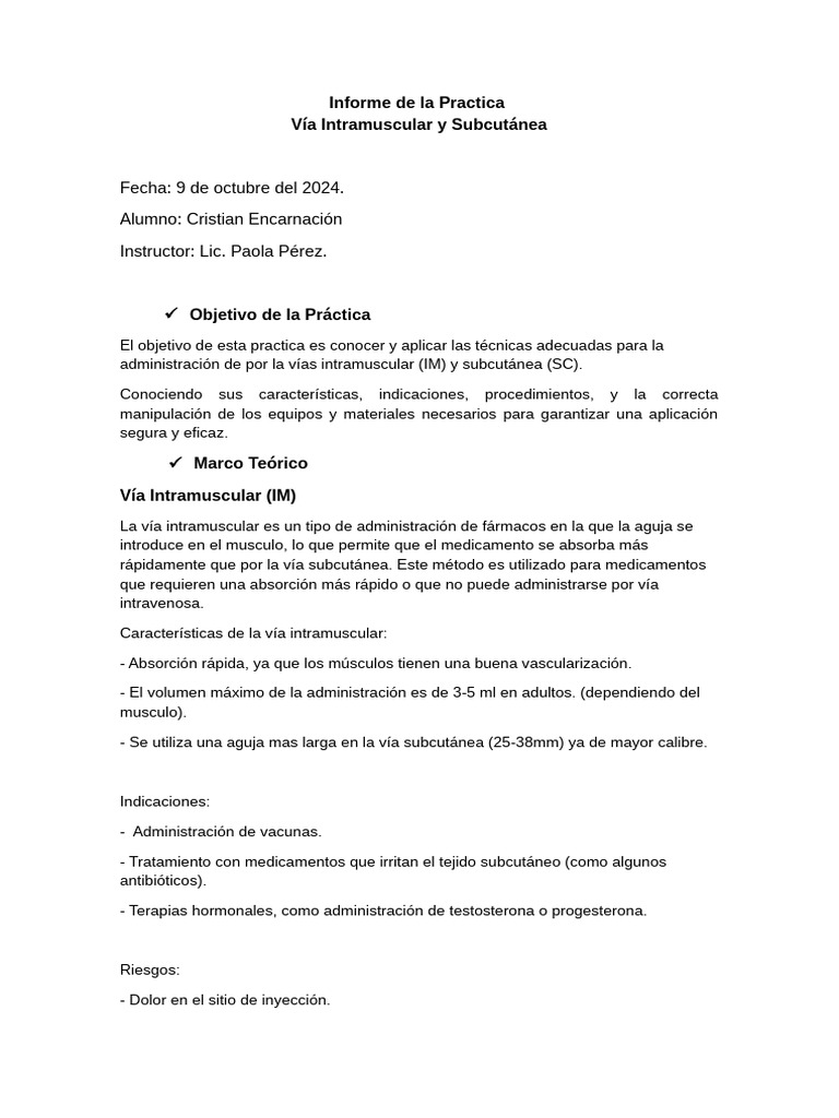 Informe de La Practica Completo | PDF | Inyección (medicina) | Terapia intravenosa
