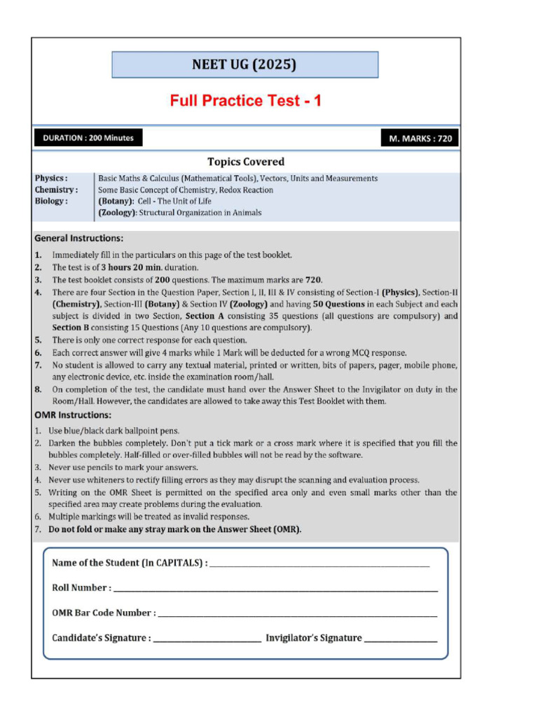 Neet Practise Set 2 | PDF