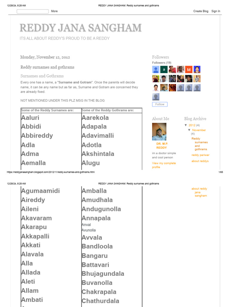 Reddy Surnames and Gothrams | PDF