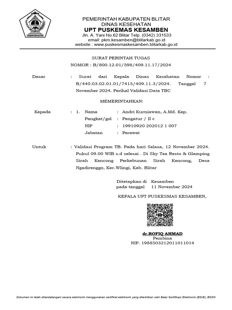 SURAT TUGAS TB 12 November 2024 | PDF