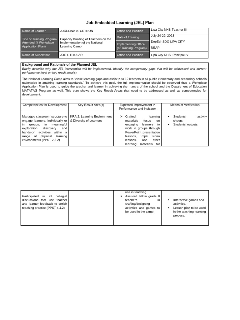 JEL-Plan- | PDF | Teachers | Learning