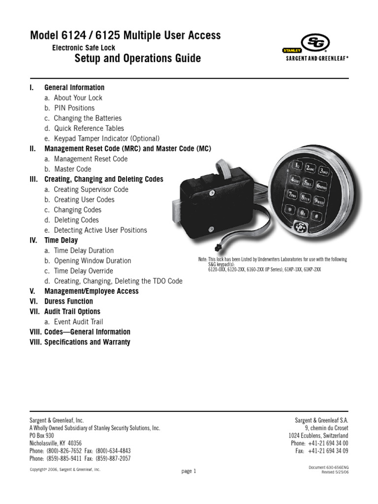 S&G 6124/6125 Lock Setup Guide | PDF | Personal Identification Number
