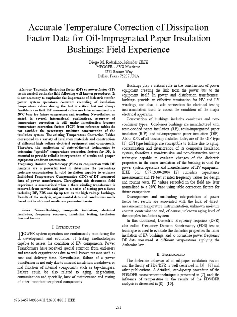 Accurate Temperature Correction of Dissipation Factor Data For Oil ...