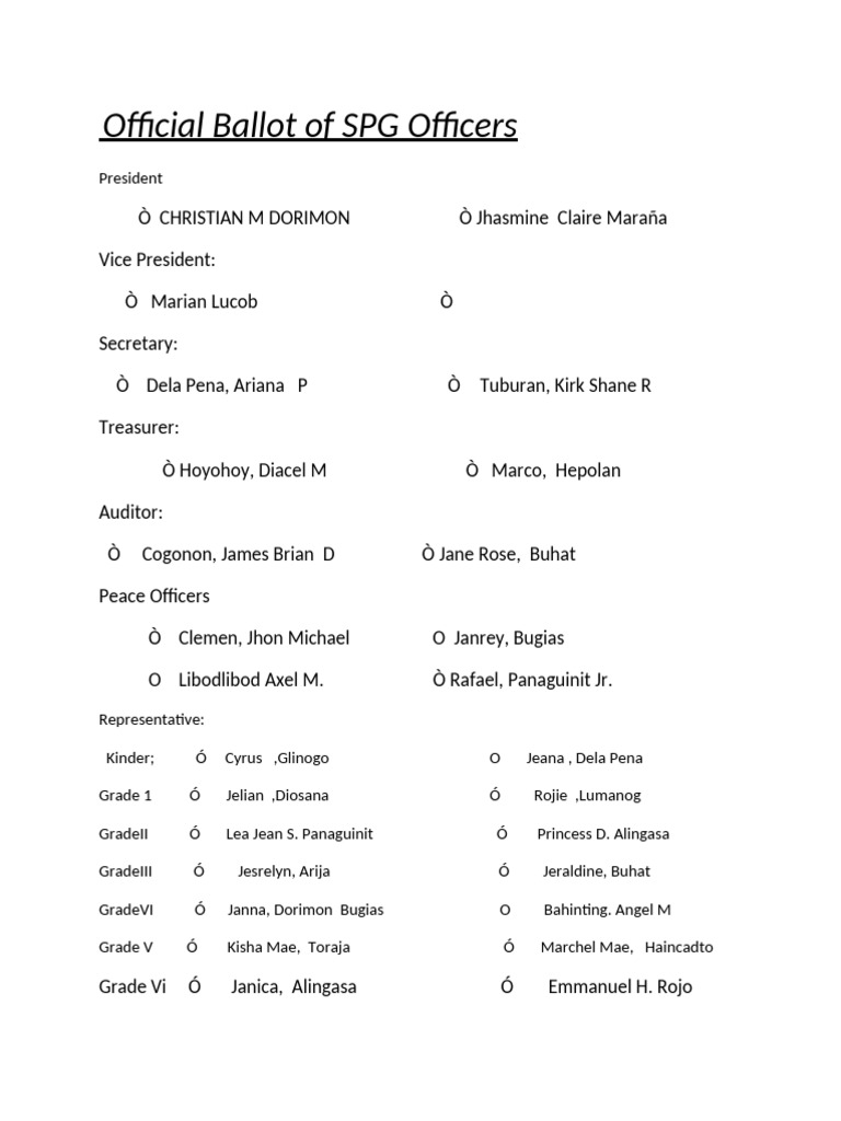 A Sample Ballot of SPG Officers | PDF