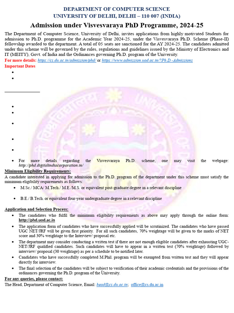 Visvesvaraya-PhD-Programme DUCS | PDF | Doctor Of Philosophy | Postgraduate Education