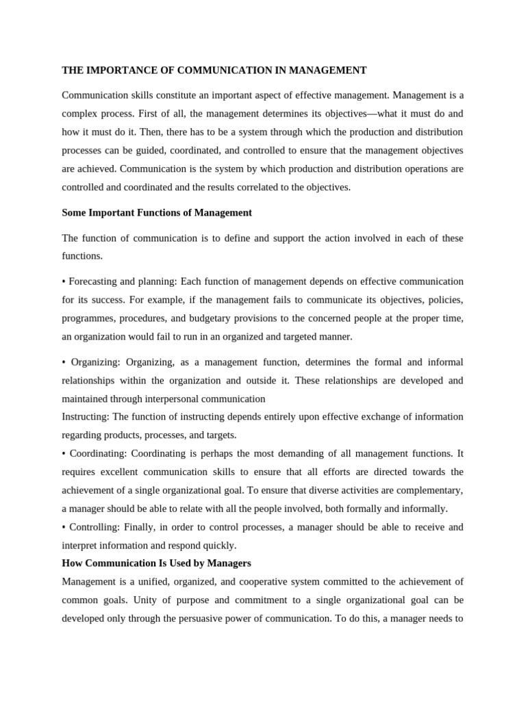 The Importance of Communication in Management | PDF | Communication ...