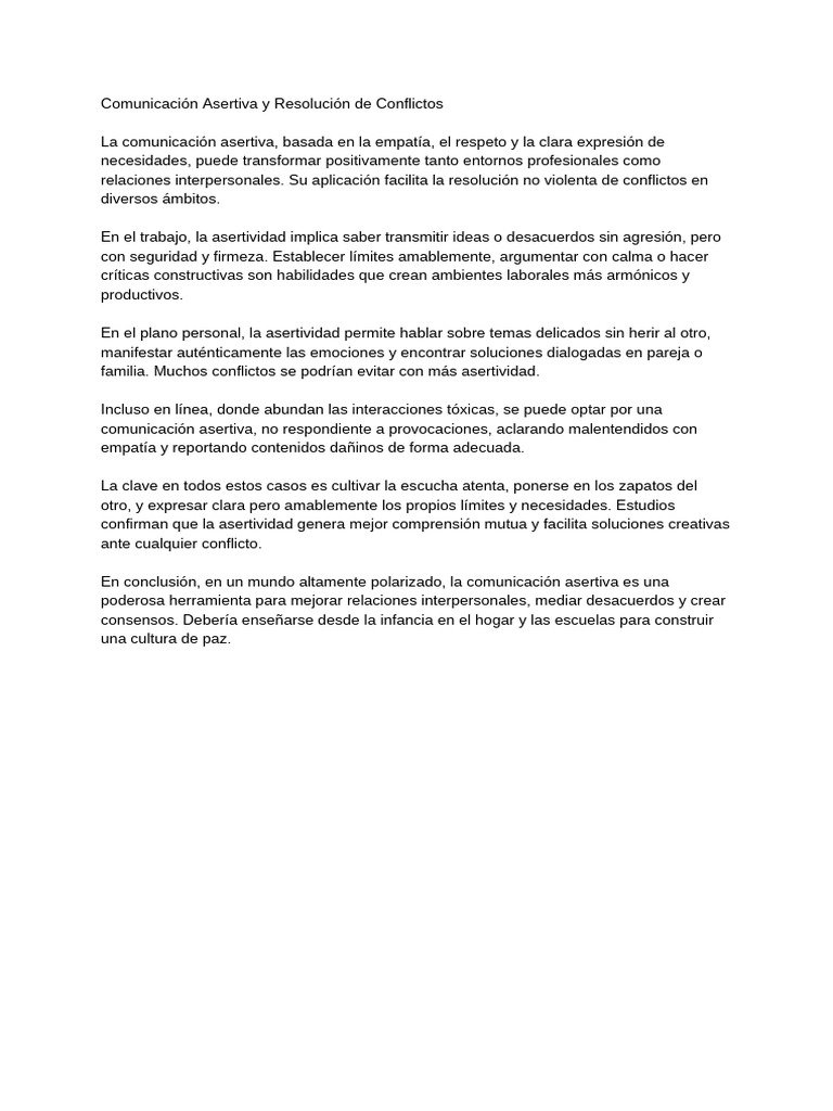 Comunicación Asertiva y Resolución de Conflictos | PDF