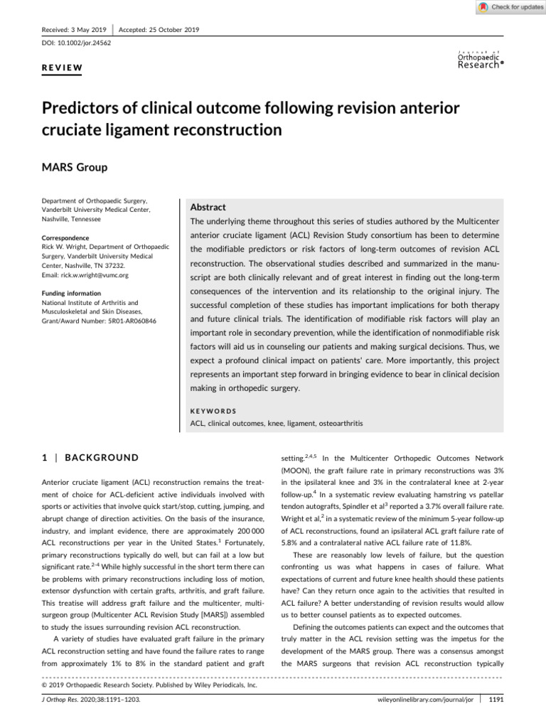 Journal Orthopaedic Research - 2019 - - Predictors of clinical outcome ...