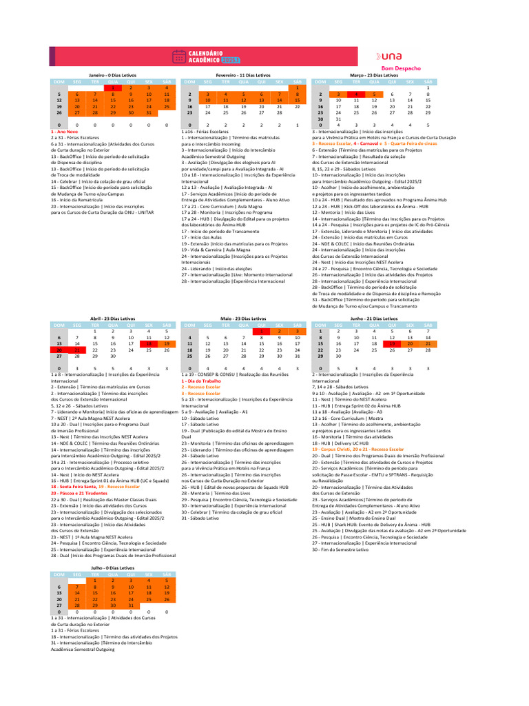 Calendário Acadêmico UNA 2025.2 | PDF