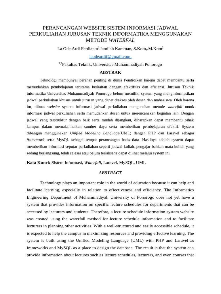 Perancangan Website Sistem Informasi Jadwal Perkuliahan Jurusan Teknik Informatika Menggunakan ...