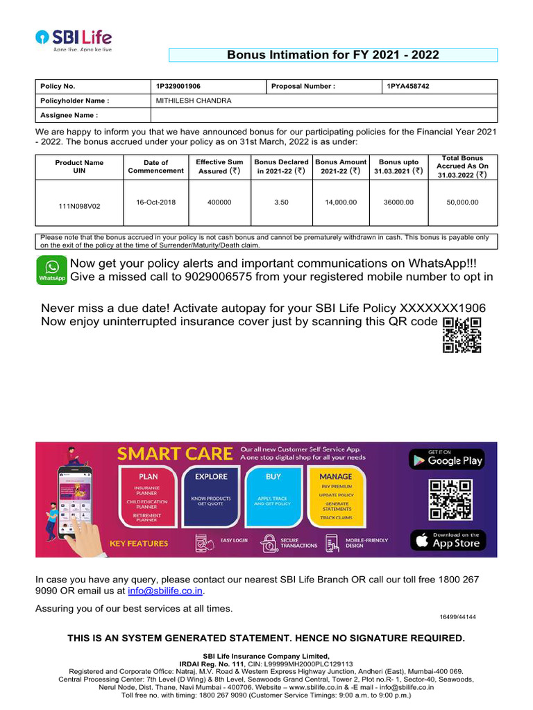 Bonus STMT Xxxxxxx1906 16498 | PDF | Insurance | Financial Services