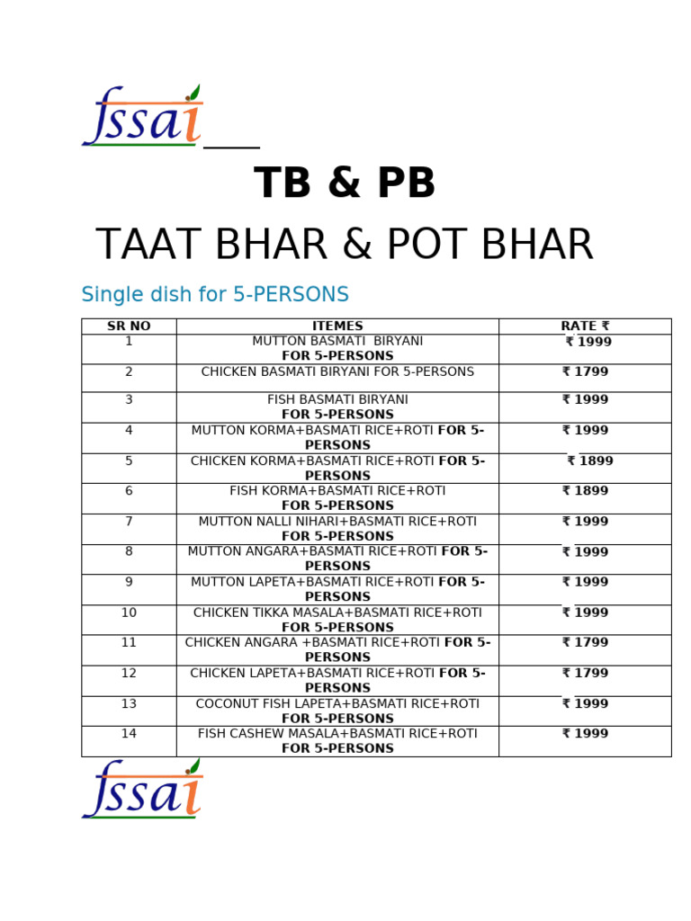 Taat Bhar & Pot Bhar: TB & PB | PDF