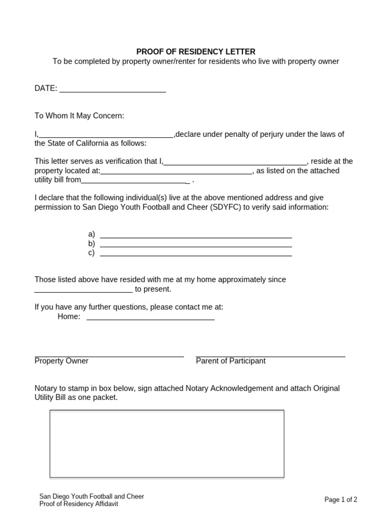 Proof of Residency Letter Template | PDF | Affidavit | Notary Public