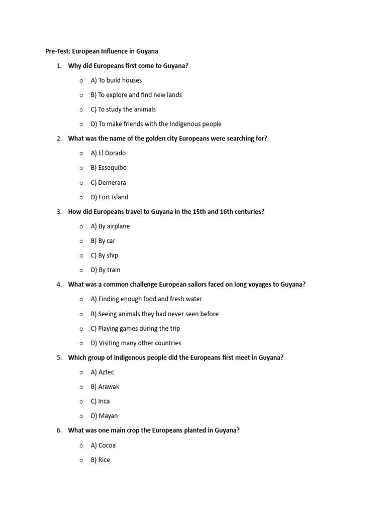 WK 3 SS Pre Test On The Europeans | PDF