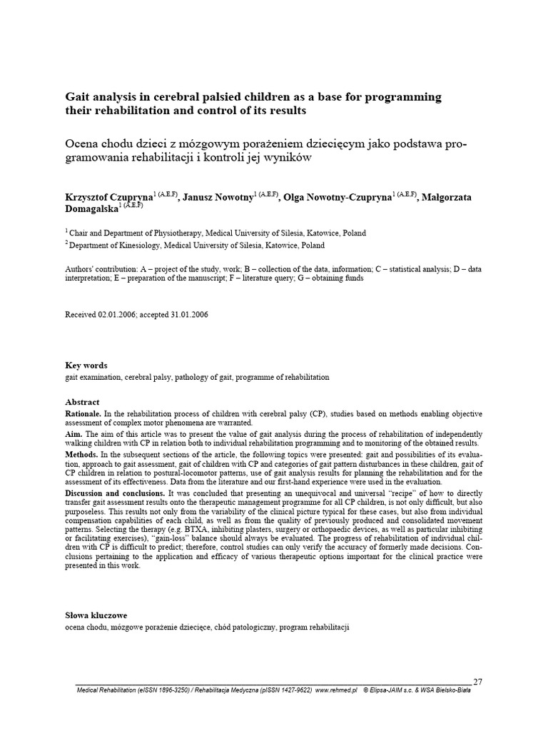 Gait Analysis in Cerebral Palsied C | PDF | Anatomical Terms Of Motion ...