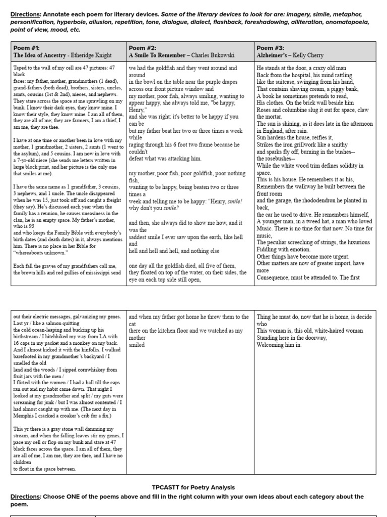 Poetry Analysis_ TPCASTT | PDF | Poetry