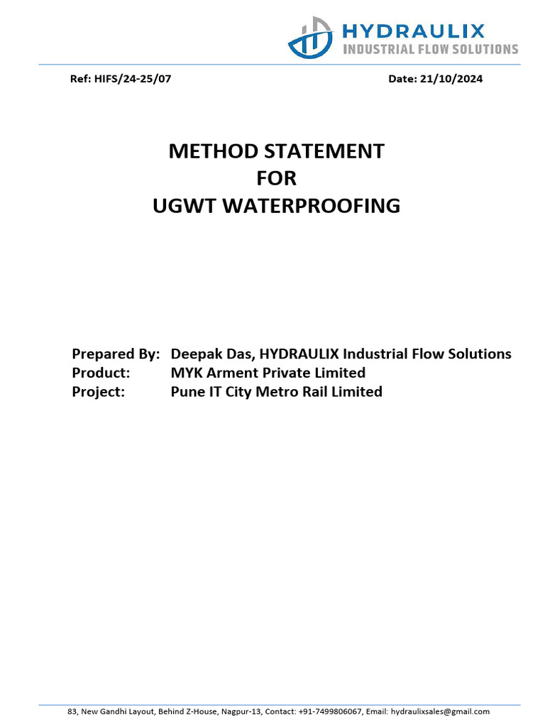 Method Statement For UGWT | PDF | Concrete | Mortar (Masonry)