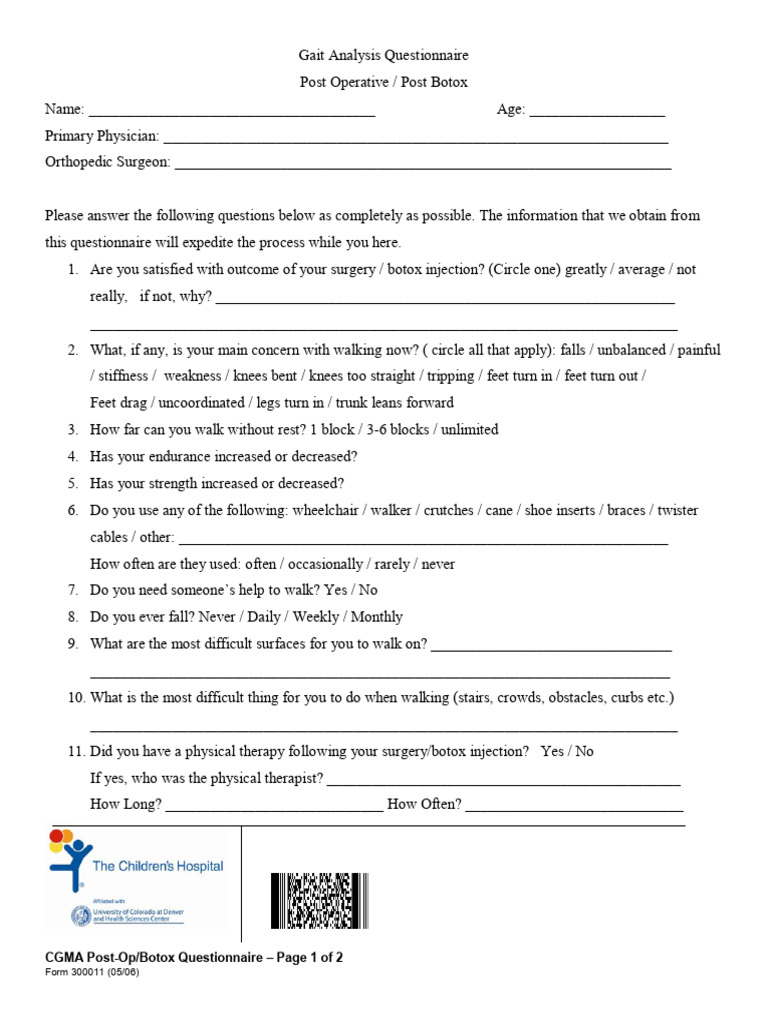 post-op-questionnaire | PDF | Physical Therapy | Botulinum Toxin