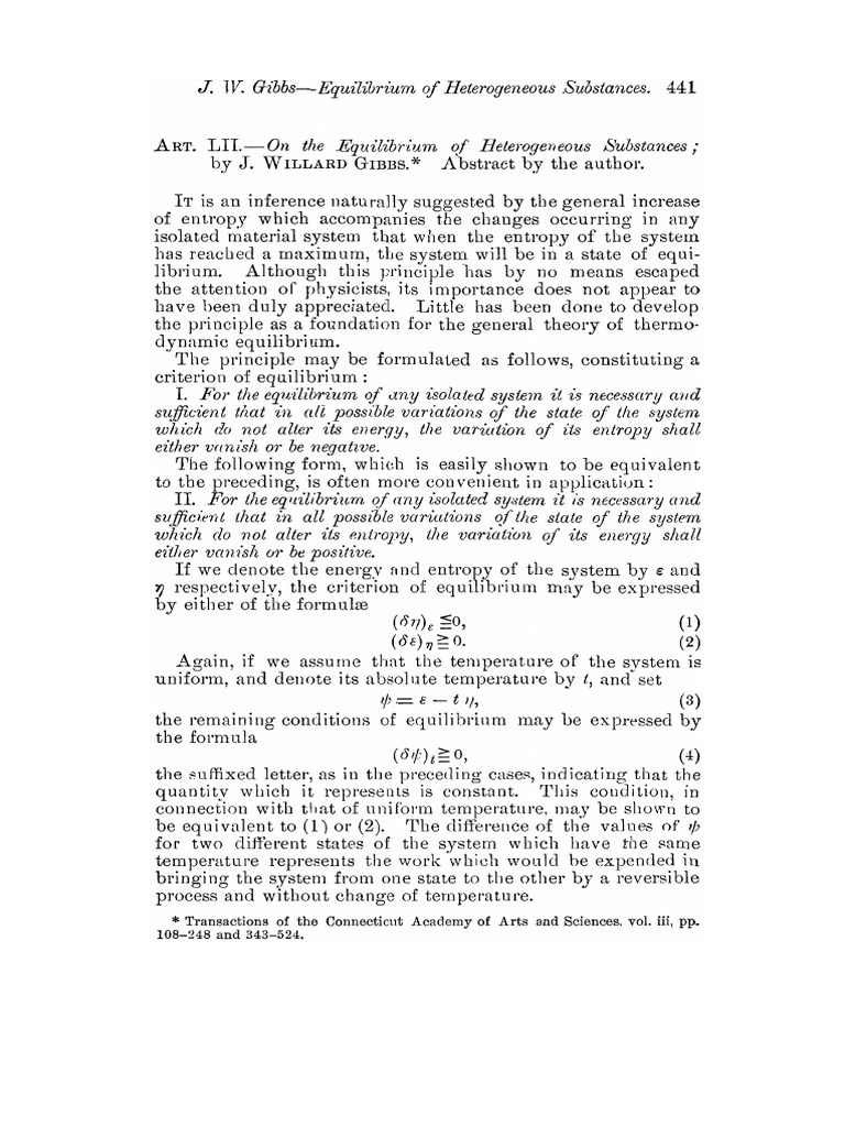 On The Equilibrium of Heterogeneous Substances | PDF | Gases | Temperature