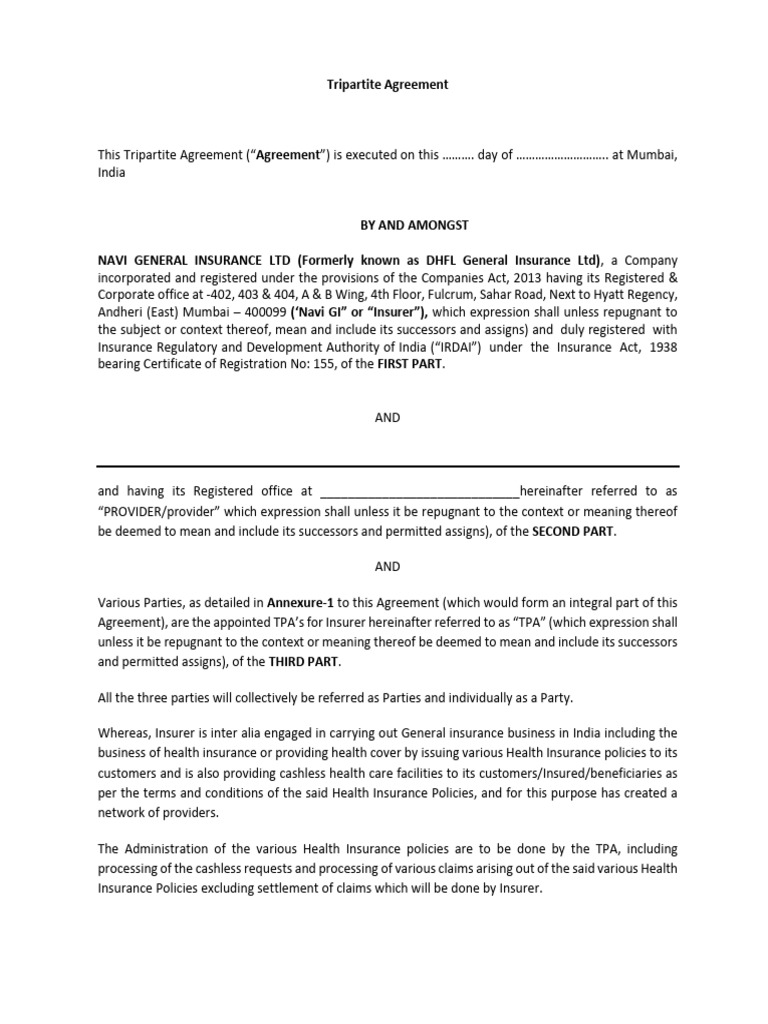 NAVI Tri-Party Agreement | PDF | Insurance | Identity Document