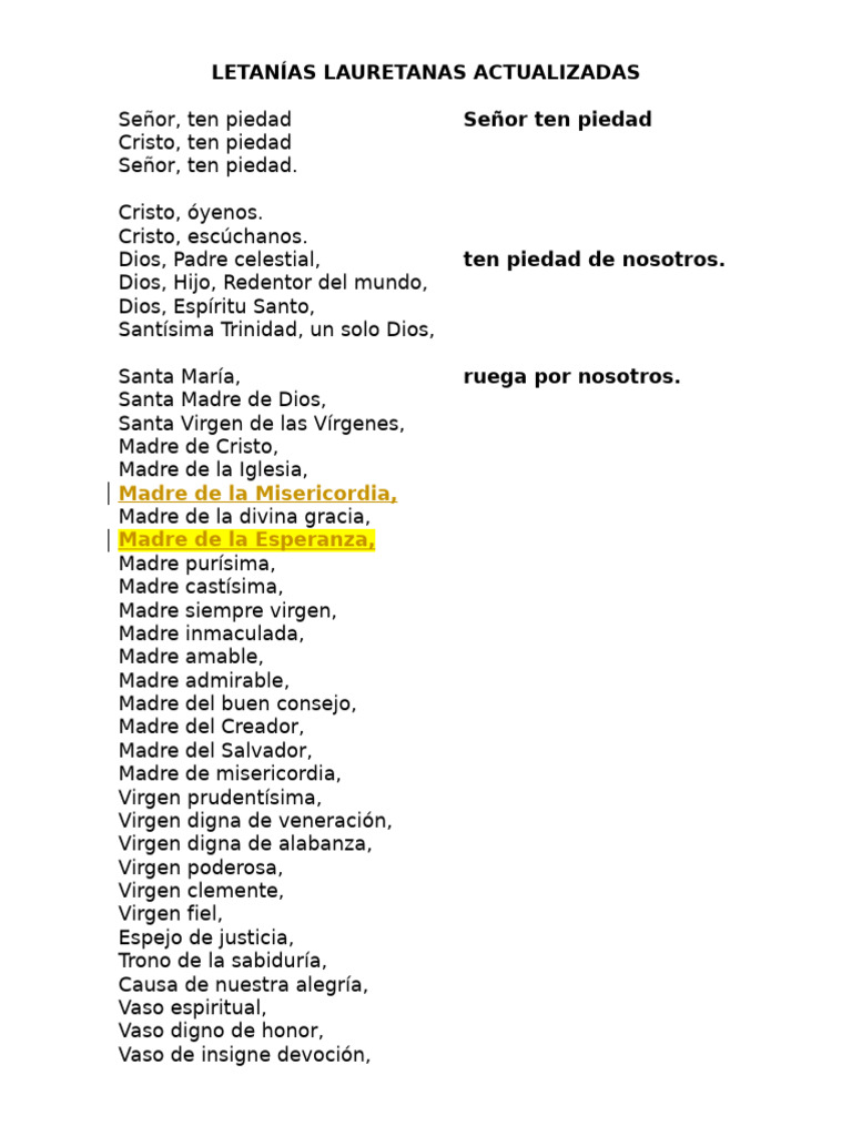 Letanías Lauretanas Modernas | PDF