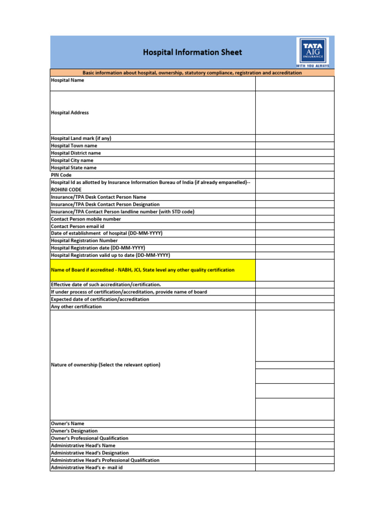 Provider Information Sheet TATA AIG | PDF | Payments | Social Programs