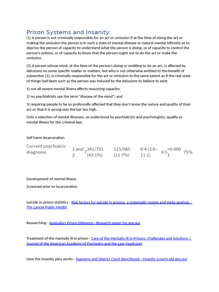 Prison Systems and Insanity | PDF