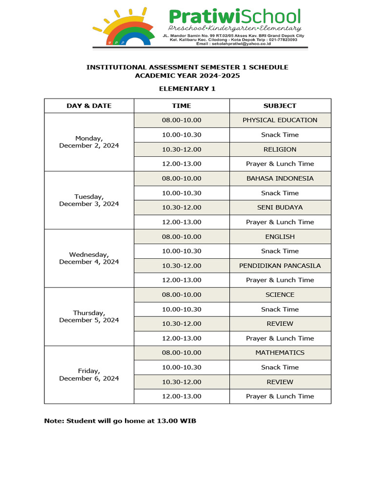 Semester 1 Assessment Schedule 2024-25 | PDF