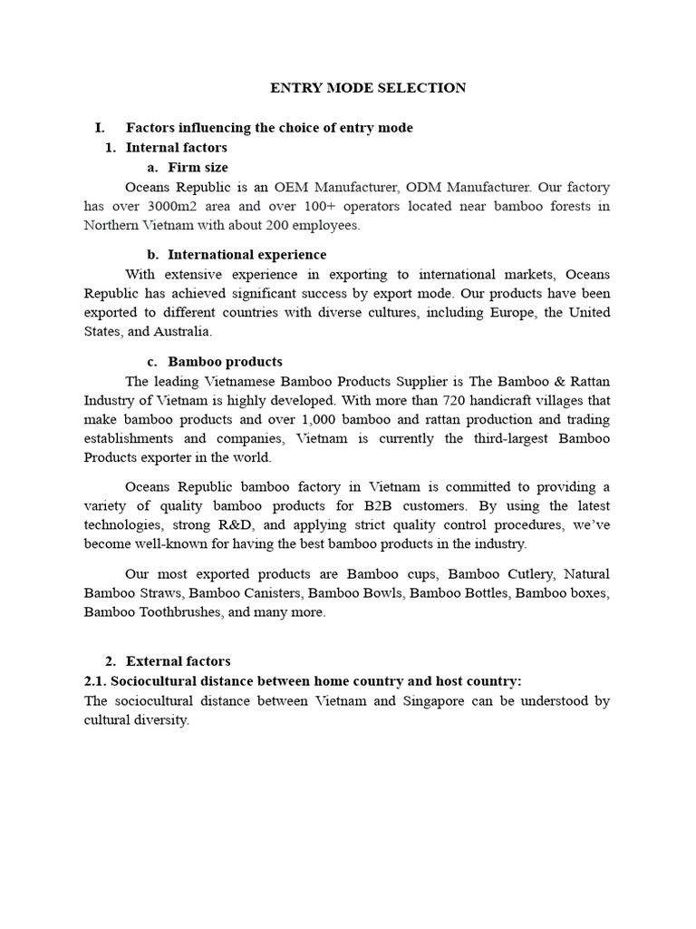Entry Mode Selection | PDF | Market (Economics) | Exports