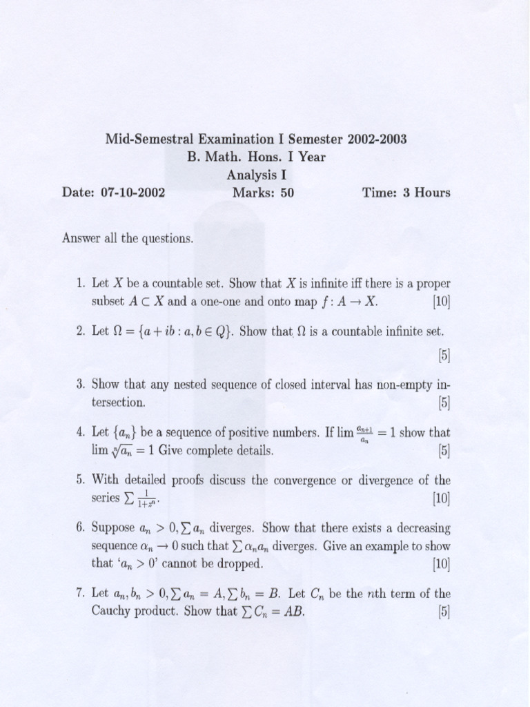 Analysis I MS 2002-03 isi semester | PDF