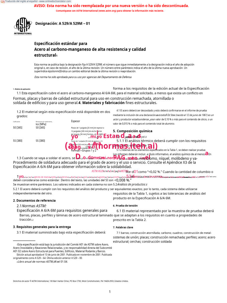ASTM A529 A529M 01.en - Es | PDF | Acero | Sector secundario de la economía