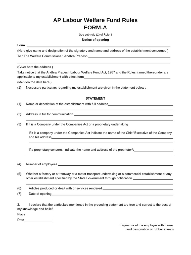 AP Labour Welfare Fund Opening Notice | PDF