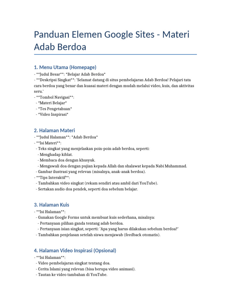 Panduan Elemen Google Sites Adab Berdoa | PDF
