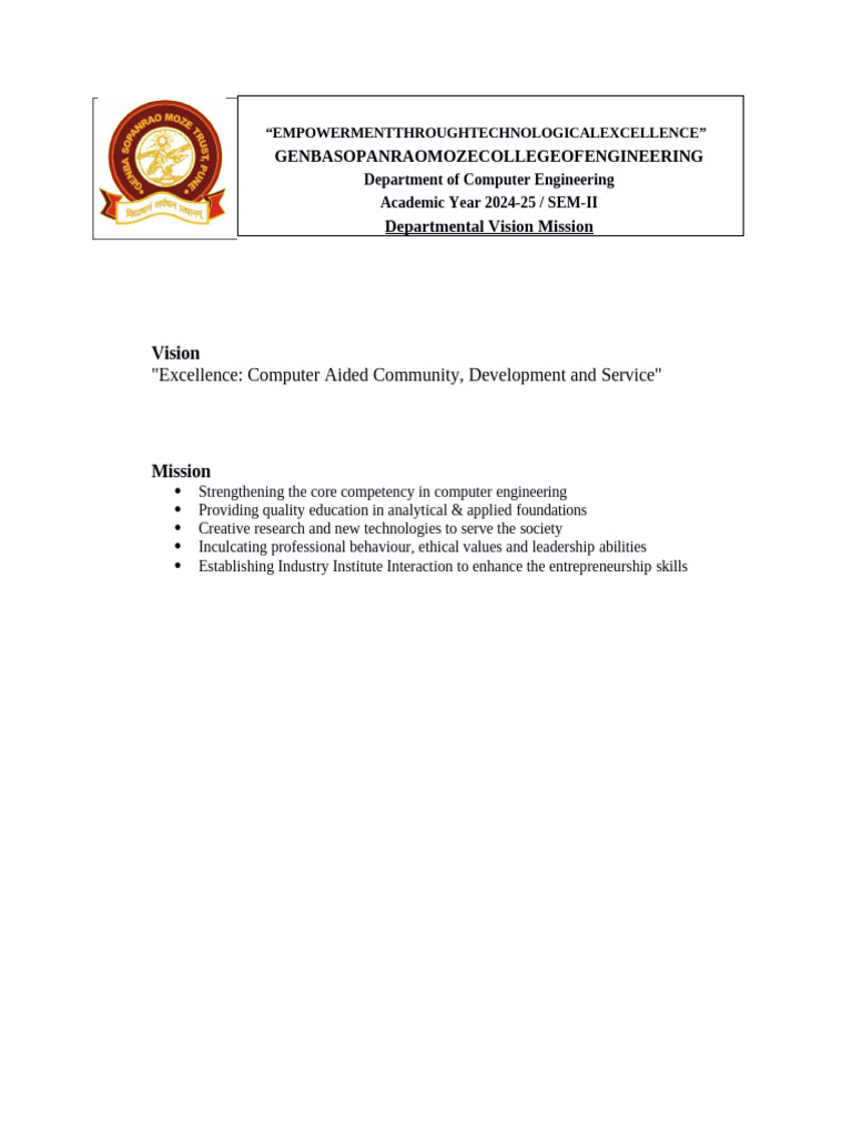 Vision Mission Department | PDF