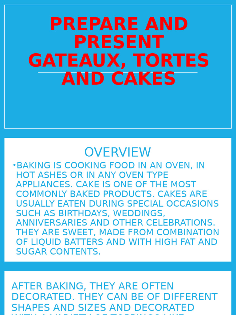 Preparing Gateaux, Tortes, and Cakes | PDF | Cakes | Baking
