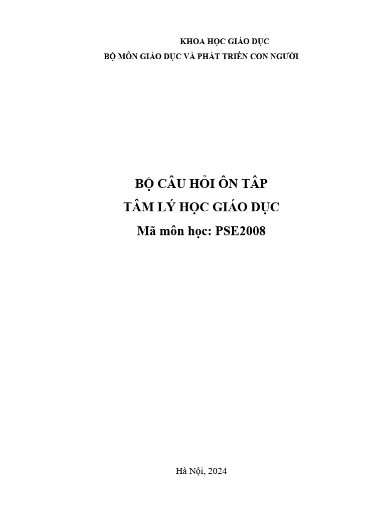 Bộ câu hỏi ôn thi - TLH GD. Bản dành cho SV | PDF