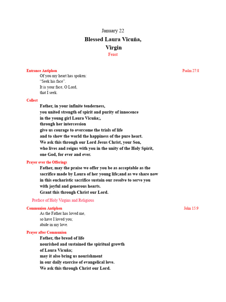 Blessed Laura Vicuña Mass Insert | PDF