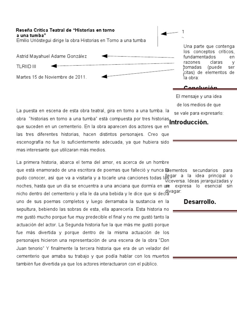 Reseña Crítica Teatral | PDF | Cementerio | Teatro