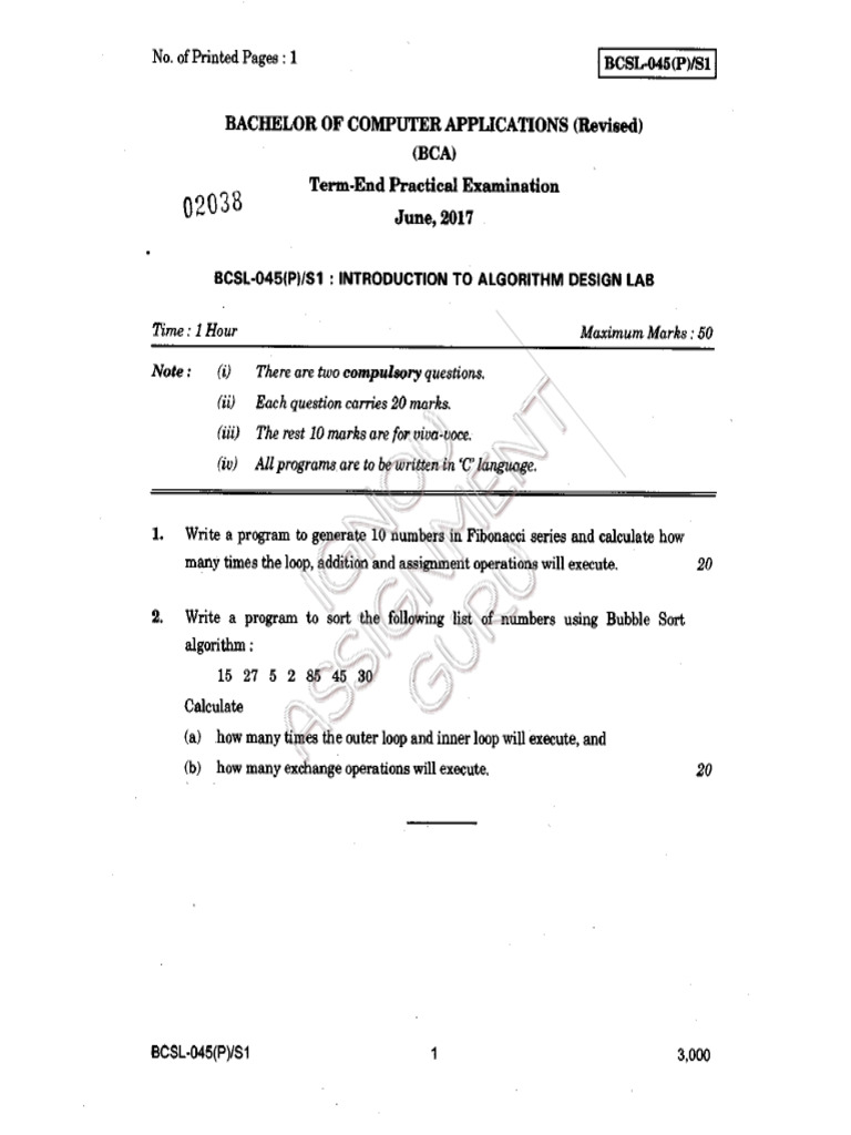 Algorithm Design Lab Practical Exam Guide | PDF | Computer Programming ...