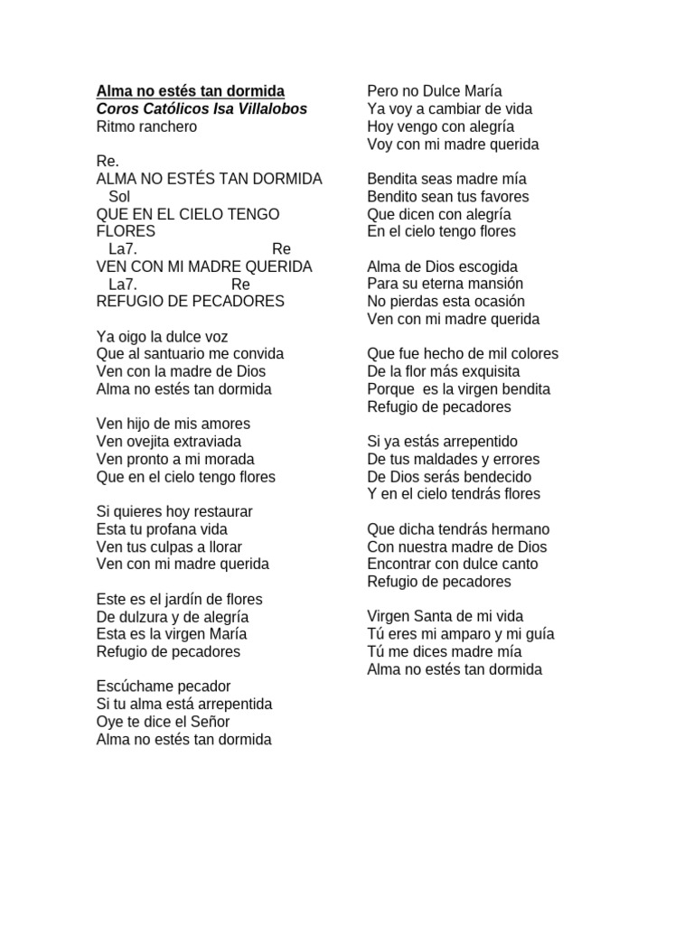 Alma No Estés Tan Dormida: Letra y Significado | PDF | María, madre de ...