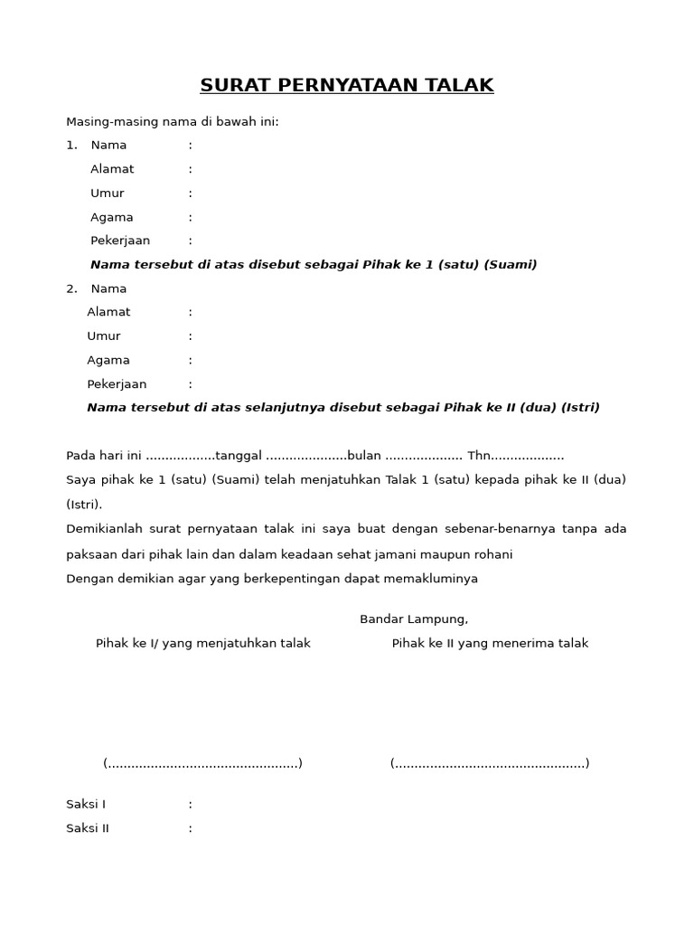 Surat Pernyataan Talak | PDF